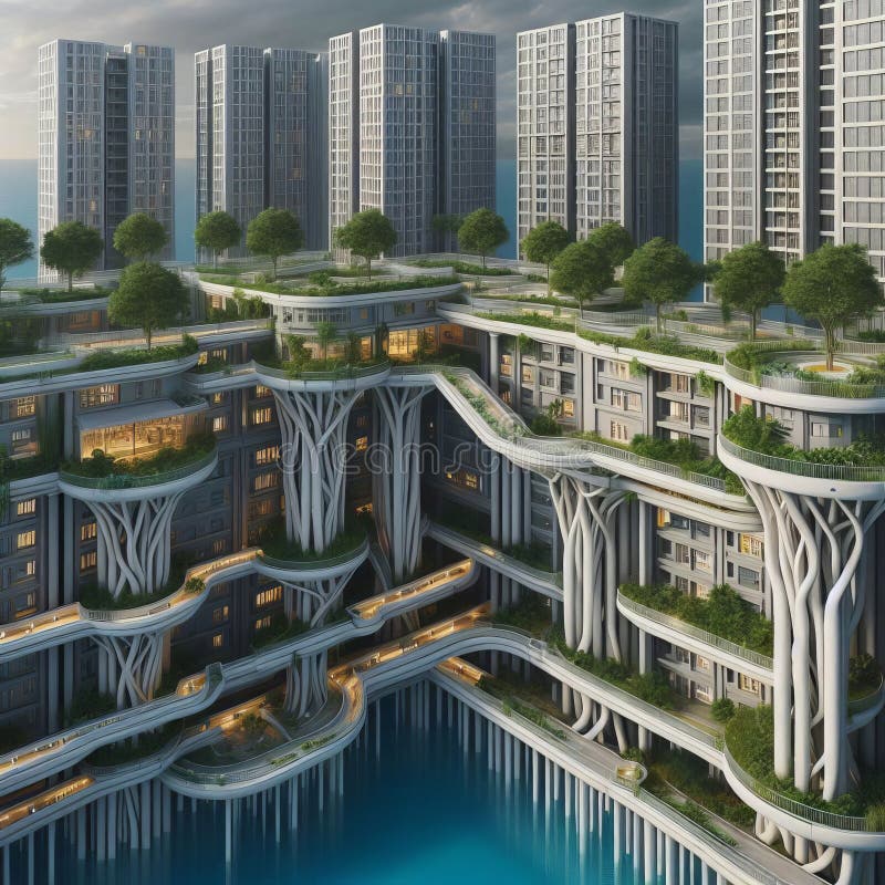 A Multi Building Complex Connected by Underground Root Like Tunn Stock ...