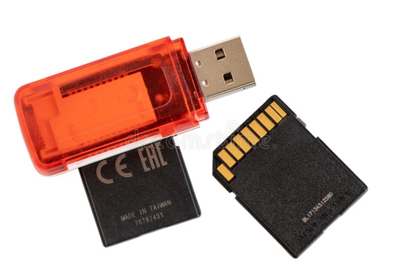 Multi Card USB Reader Adapter with Two SD Cards Isolated on White ...
