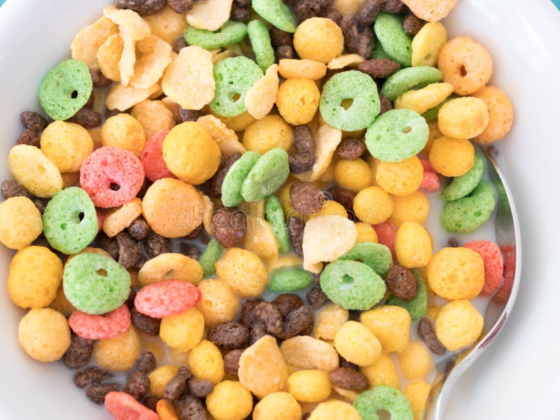 Multi Color Conflake with Milk Stock Photo - Image of cornflakes, white ...