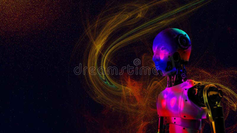 Multi Color 3D Robotic on Glow Light Nebula Space Background ...