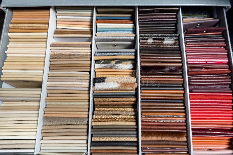 Multi-color Leather Sheet in Sample Box with in Natural Light Setting ...
