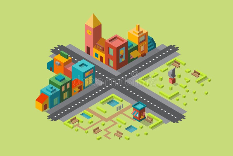 Multi-color Map of the City in Isometr Stock Vector - Illustration of ...