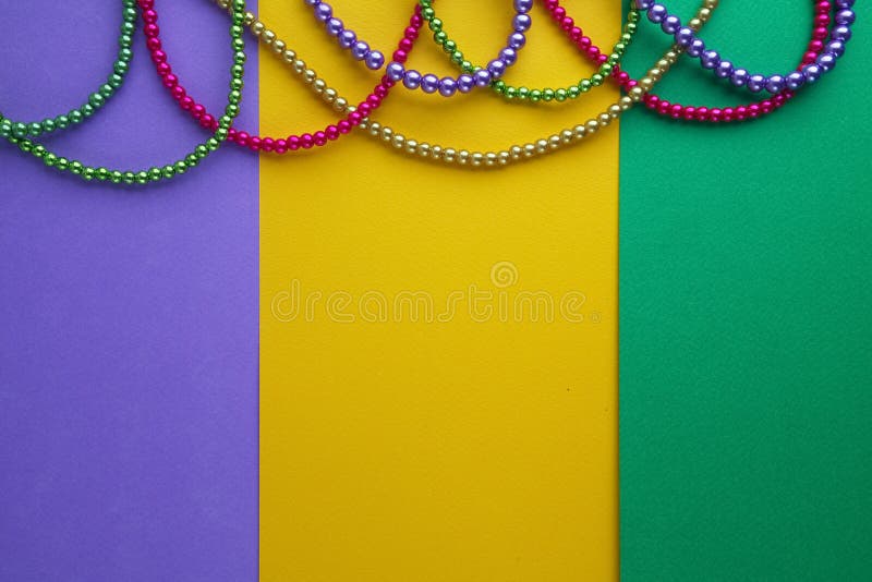 Multi Color Mardi Gras Beads on Paper Background. Top View Stock Image ...