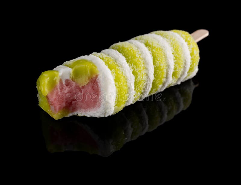 Multi Color Popsicle with Bites on Black Background Stock Image - Image ...