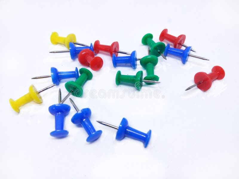 Multi Color Push Pin Thumb Tacks Isolated on White Stock Photo - Image ...
