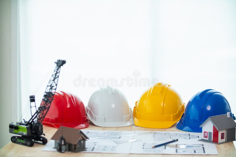 Multi Color Safety Helmet Were Prepared for Construction Engineers Wear ...