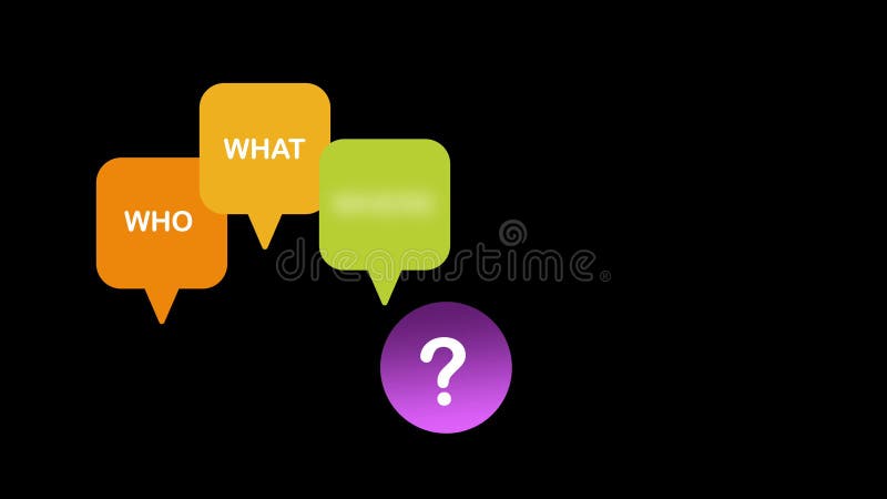 Multi Color Speech Bubble with 5W 1H, Who, What, Where, when, Why, How ...