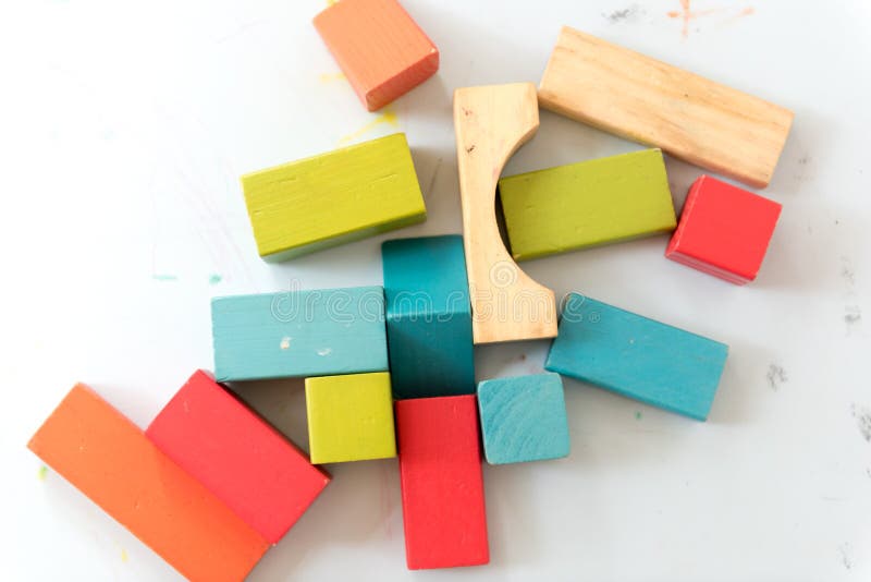 Multi Color Wooden Blocks on a Table Stock Photo - Image of playing ...