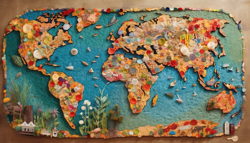 Multi Colored Abstract World Map on Stained Paper Backdrop Generated by ...