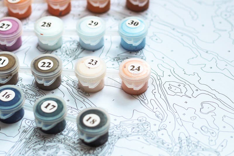 Multi-colored Acrylic Paints on the Pattern Drawing Pictures by Numbers ...
