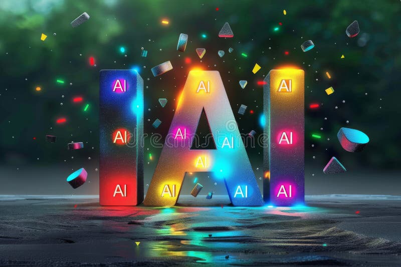 Multi Colored AI Neon Lights in a Dark, Futuristic Digital Setting ...