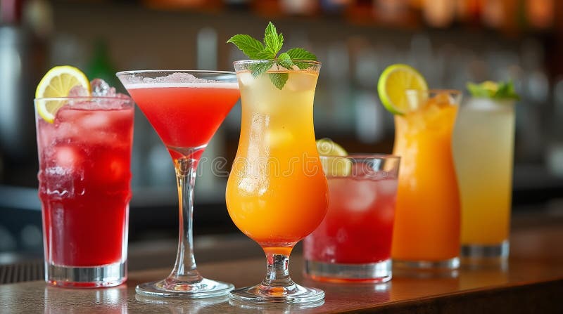 Multi-colored Alcoholic Cocktails with Citrus in Glasses Stock ...