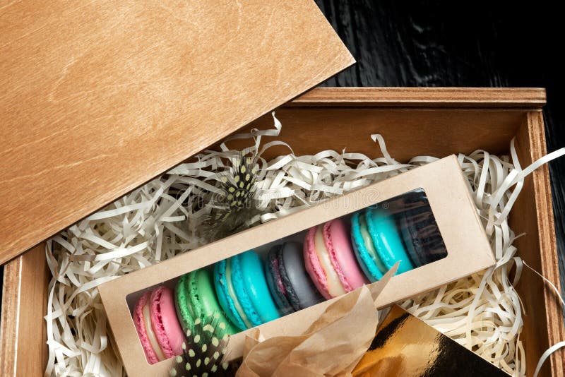 Multi-colored Almond Macaroni Biscuits in a Big Gift Box-2. Stock Image ...