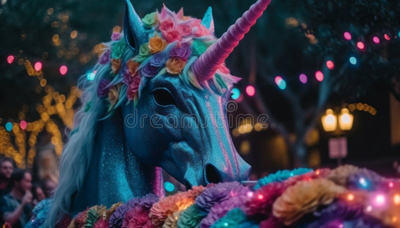Multi Colored Animal Head Illuminated in Night Parade Generated by AI ...