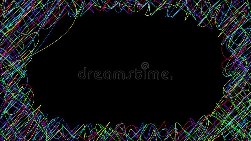 Multi Colored Animated Pen Scribbles Vignette on Black Backdrop Stock ...
