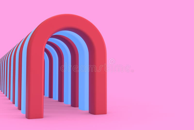 Multi-colored Arch in 3D Space on Pink Background with Empty Space for ...