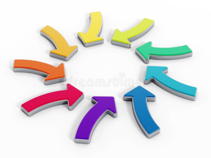 Multi Colored Arrow Signs Forming a Circle Shape Stock Illustration ...