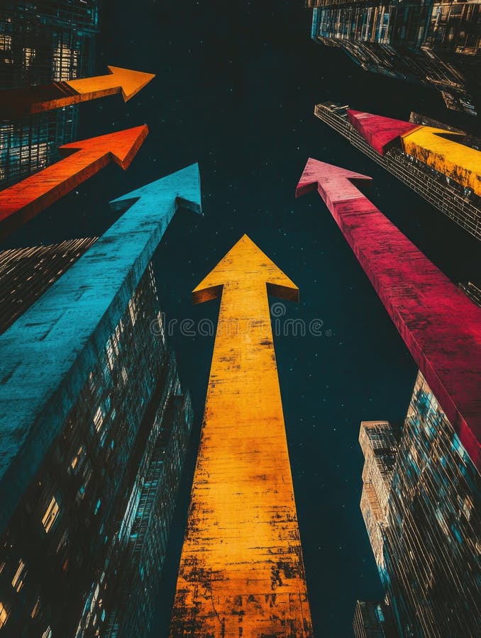 Multi-colored Arrows Pointing Upwards Stock Photo - Image of buildings ...