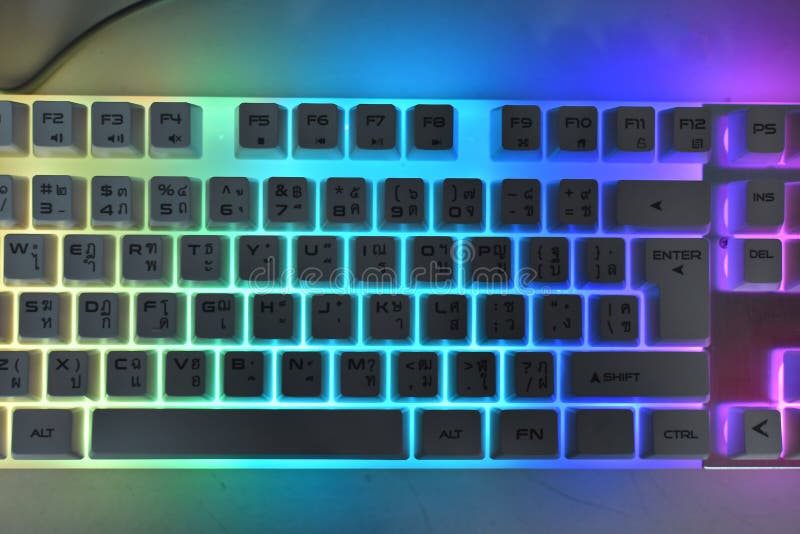 Multi-colored Backlit White Keyboard Stock Image - Image of closeup ...