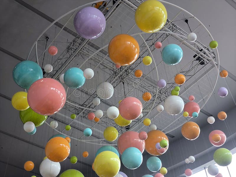 Multi-colored Ball Lamps on the Ceiling Stock Photo - Image of ball ...