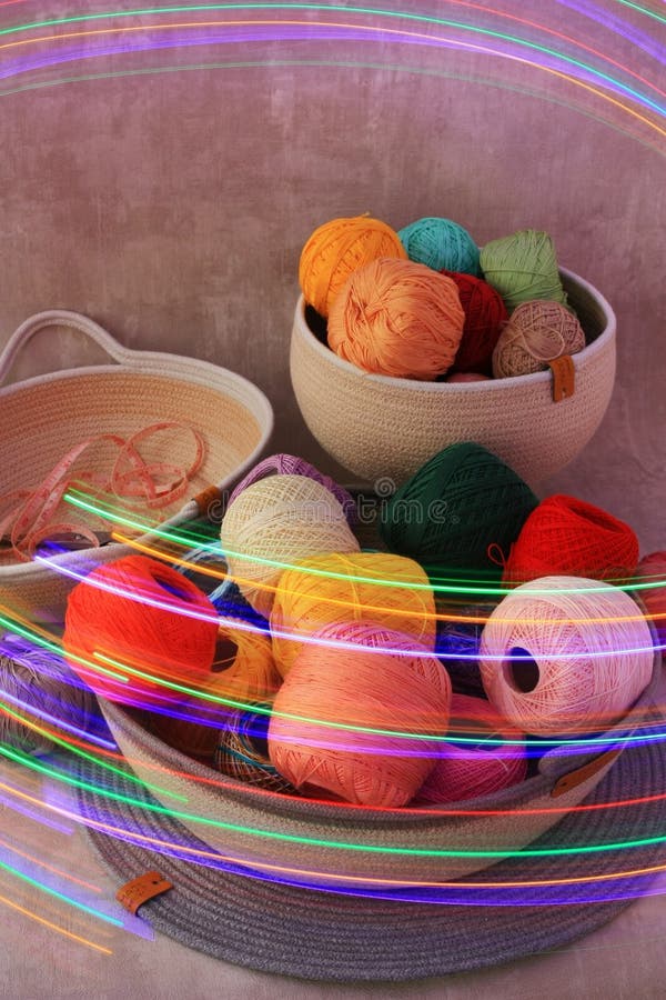Multi-colored Balls of Thread in a Basket Stock Image - Image of basket ...