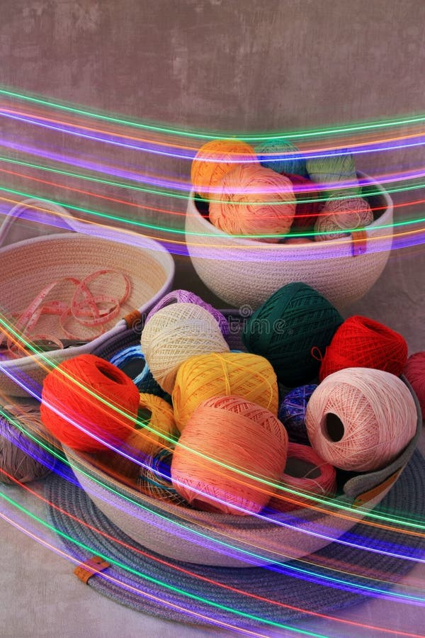 Multi-colored Balls of Thread in a Basket Stock Image - Image of basket ...