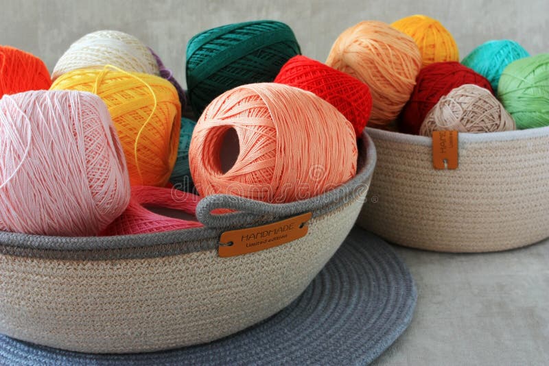Multi-colored Balls of Thread in a Basket Stock Image - Image of sewn ...