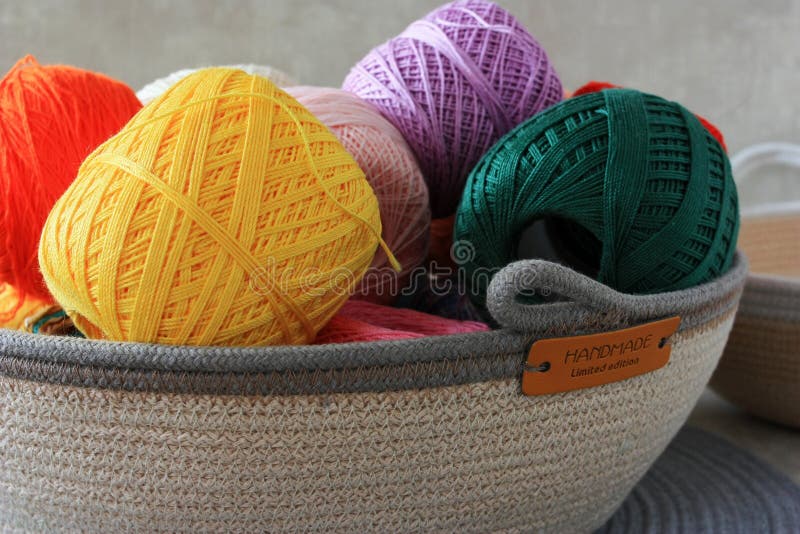 Multi-colored Balls of Thread Lie in a Basket Stock Photo - Image of ...