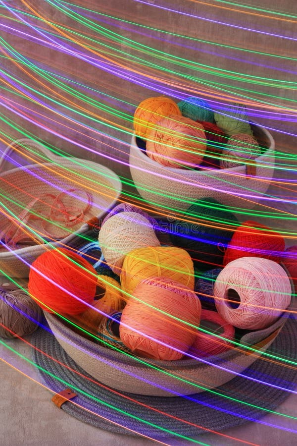 Multi-colored Balls of Thread Lie in a Basket Stock Image - Image of ...