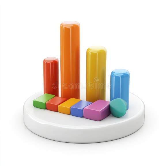 Colorful 3D Bar Chart on White Circular Base: Business Data ...