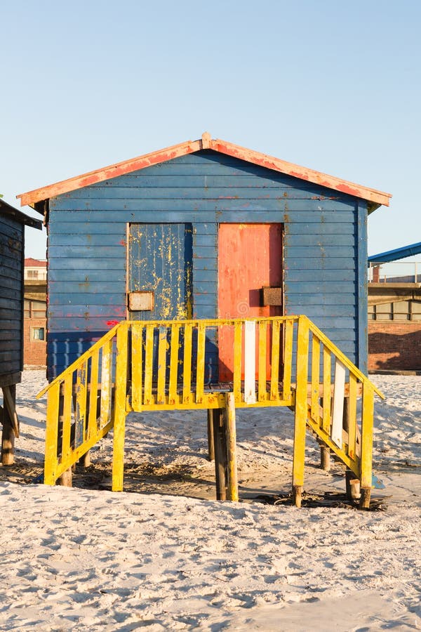 Bright Blue Colored; Beach Hut Stock Photo - Image of summertime, beach ...