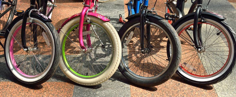 Multi-colored Beautiful Front Wheels of Bicycles Stock Image - Image of ...
