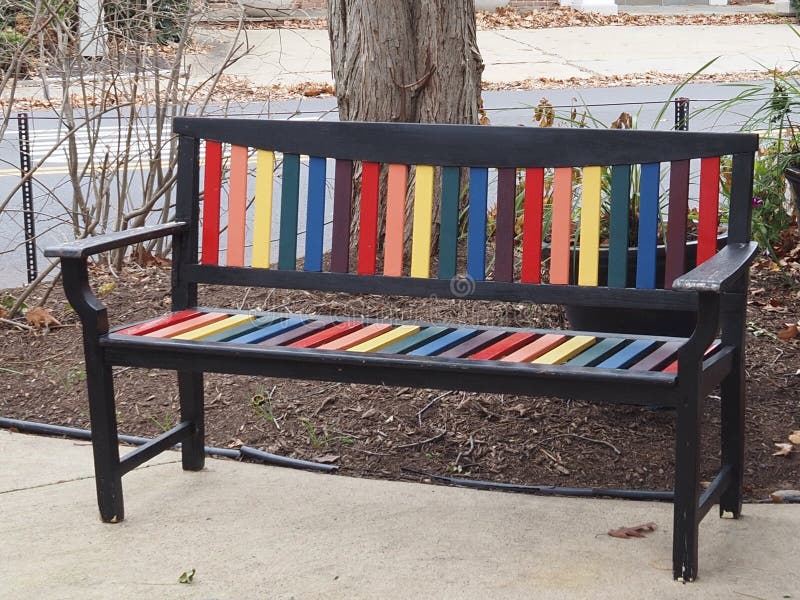 Colored bench in the park stock photo. Image of beauty - 72199656