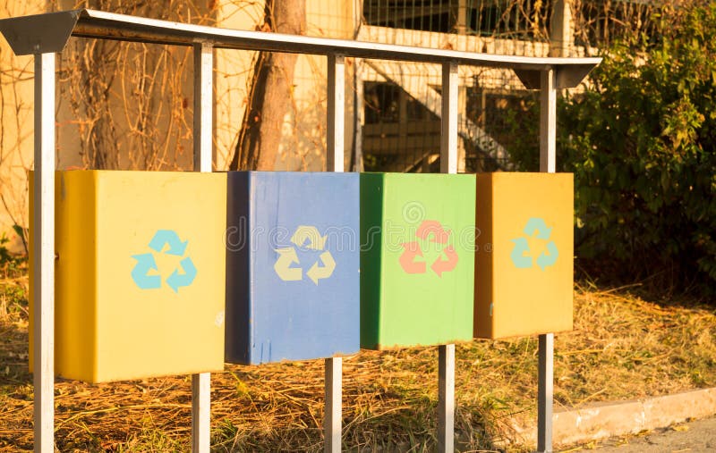 Multi-colored Bins for Separate Garbage Collection Stock Image - Image ...