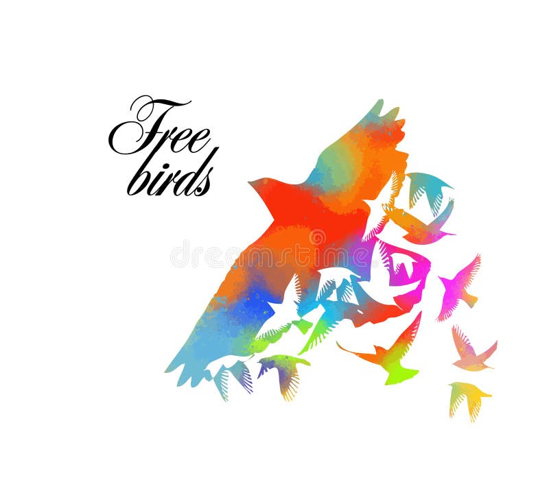 Multi-colored Birds. a Flock of Flying Rainbow Birds Stock Illustration ...