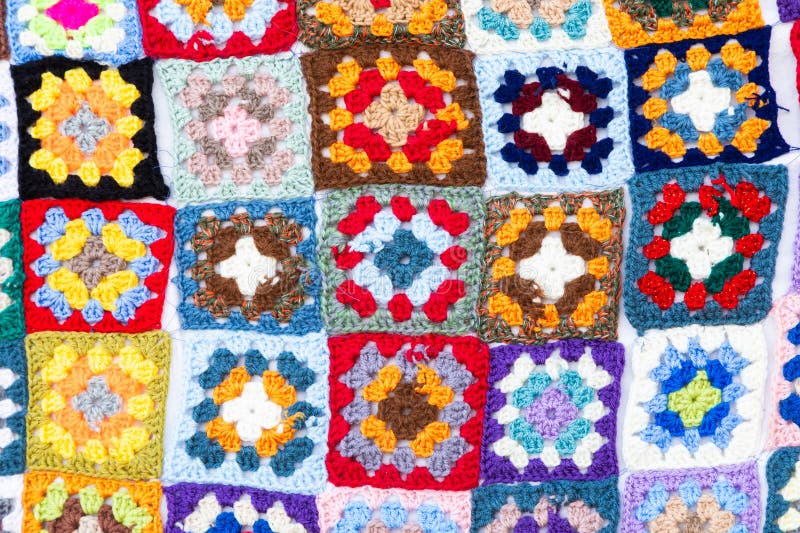 Multi Colored Blanket in Wool, Square Geometric Background, Retro ...