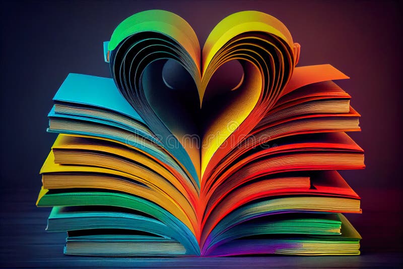 Multi-colored Book in the Form of a Heart. Generative AI, Generative ...