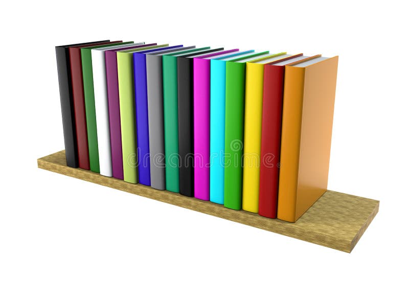 Multi-colored Books on the Shelf. Home Library. 3D Rendering Stock ...