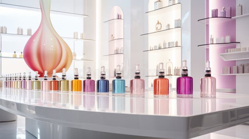 Multi-colored Bottles for Creating Fragrances. Perfume Laboratory ...
