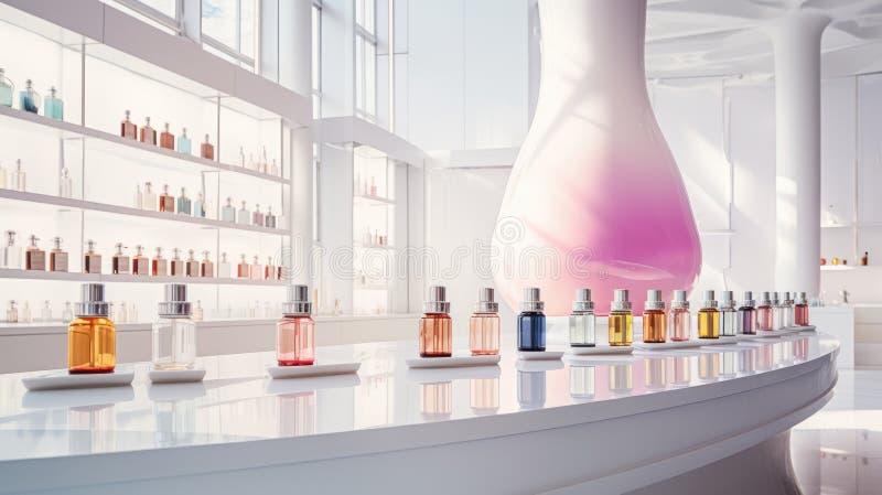 Multi-colored Bottles for Creating Fragrances. Perfume Laboratory ...