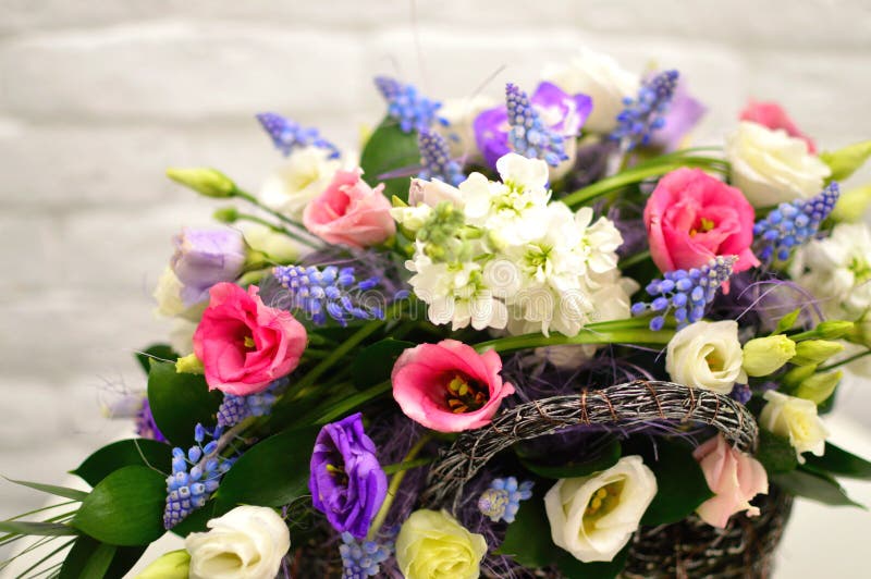 Multi-colored Bouquet of Flowers in an Original Box Stock Photo - Image ...