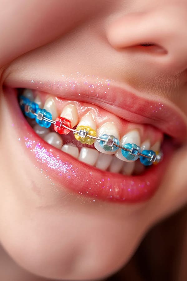 Multi-colored Braces Smile Child. Selective Focus Stock Image - Image ...