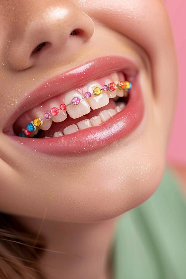 Multi-colored Braces Smile Child. Selective Focus Stock Image - Image ...