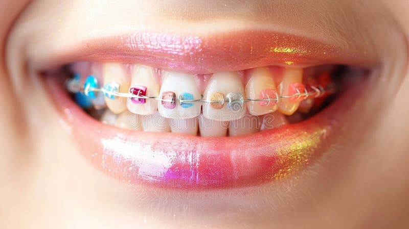 Multi-colored Braces Smile Child. Selective Focus Stock Photo - Image ...
