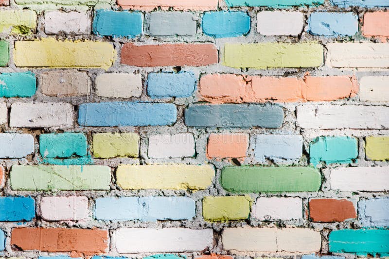 Multi Colored Brick Wall on Street Stock Image - Image of green, brown ...