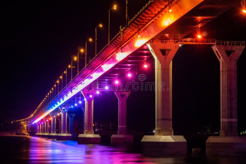 Multi-colored Bridge at Night Stock Photo - Image of tourism, night ...