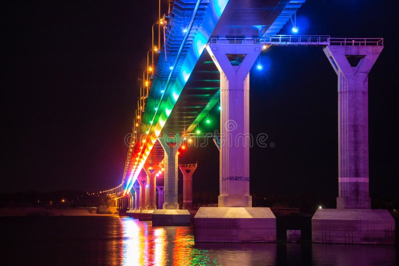 Nightscape with Colored Bridge Stock Image - Image of purple ...