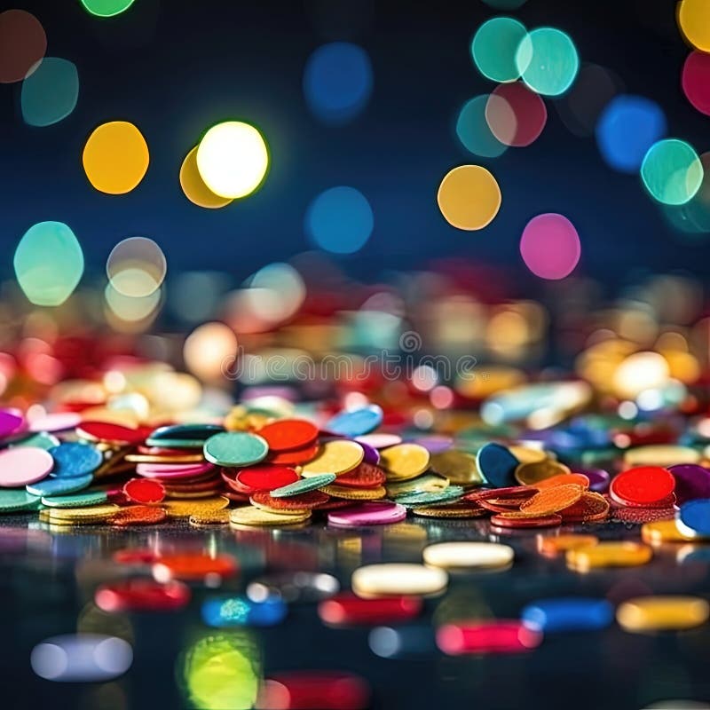 Multi-colored Bright Confetti on a Backdrop with Bokeh Effect. Abstract ...