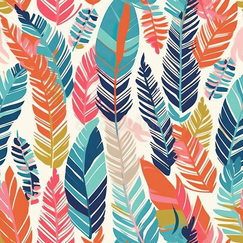Multi-colored Bright Ethnic Feathers. Seamless Pattern with Colorful ...