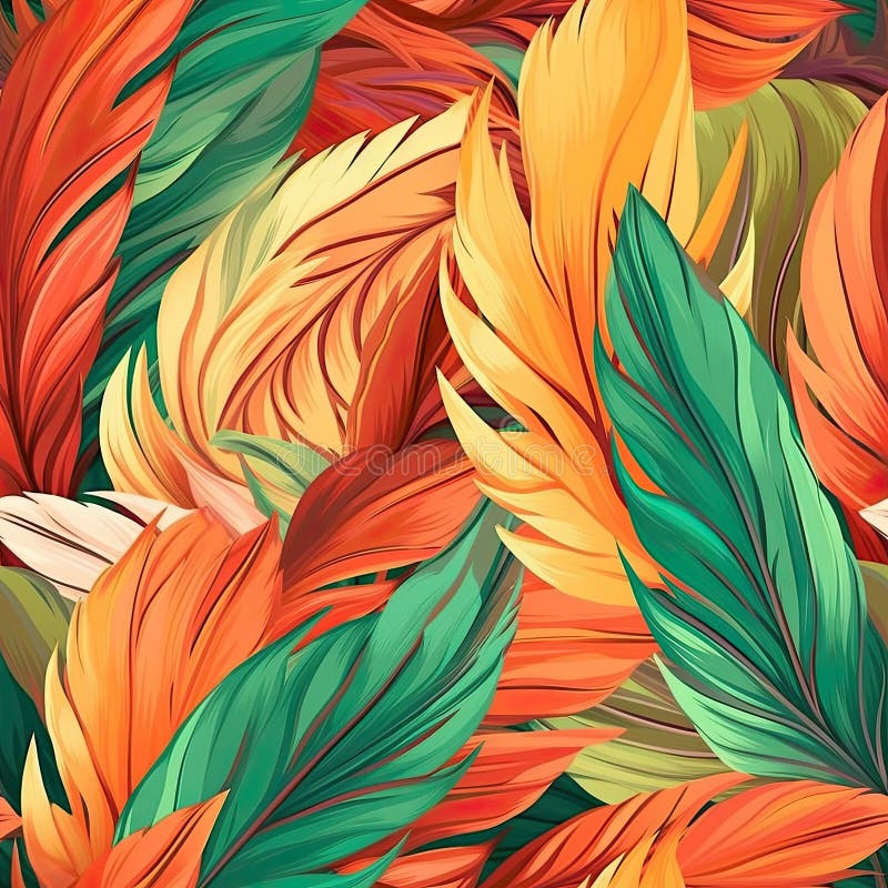 Multi-colored Bright Ethnic Feathers. Seamless Pattern with Colorful ...